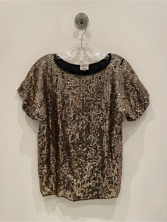 Tops | Gold Sequin Short Sleeve Party Top 10 Silk | Poshmark